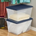 Sterilite Stackable 56 Quart Storage Tote, Clear with Marine Blue Lid ...