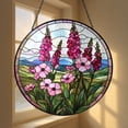 Purple Mountain Flower Field Stained Glass Style Round Window Hanging ...