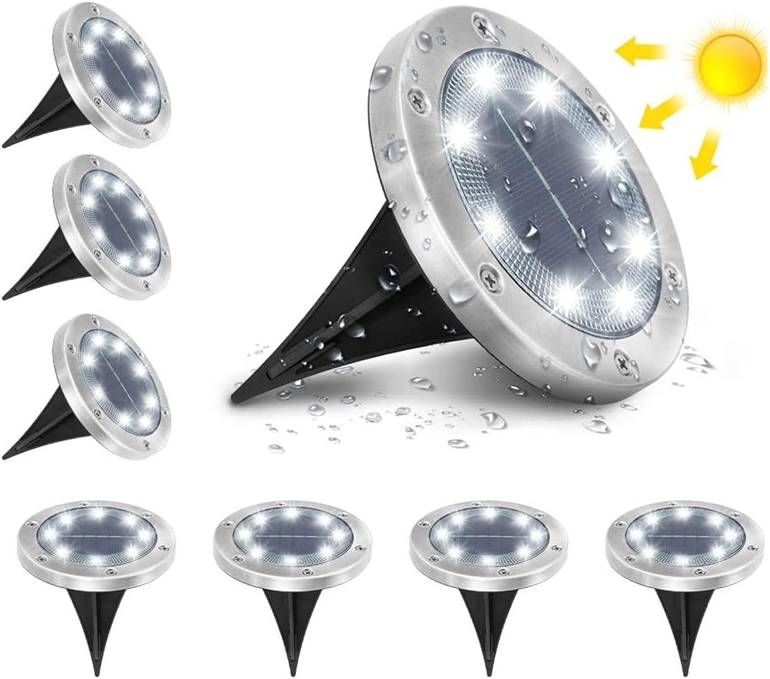 LINLIN Solar Ground Lights, 4 pcs 8 LED Solar Garden Lights Outdoor ...