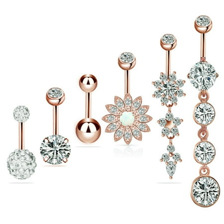 NETSENG 6PCS Surgical Steel Dangle Navel Belly Button Ring Bar Curved ...