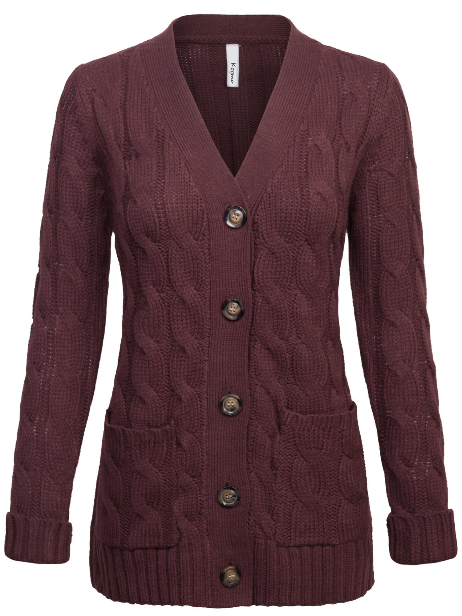 KOGMO Women's Cable Knit Sweater Cardigans with Buttons and Pockets ...