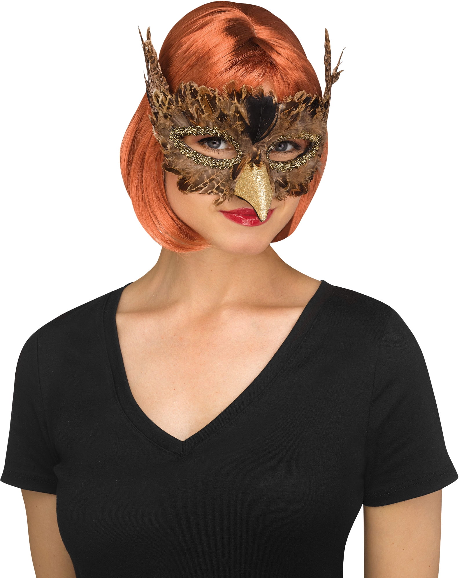 Womens Deluxe Feathered Bird Half Mask Masquerade Halloween Costume ...