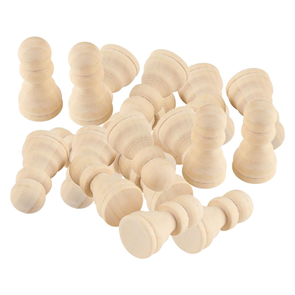 Unfinished Set Solid Wooden Chess Pieces Table Board Game Kids ...