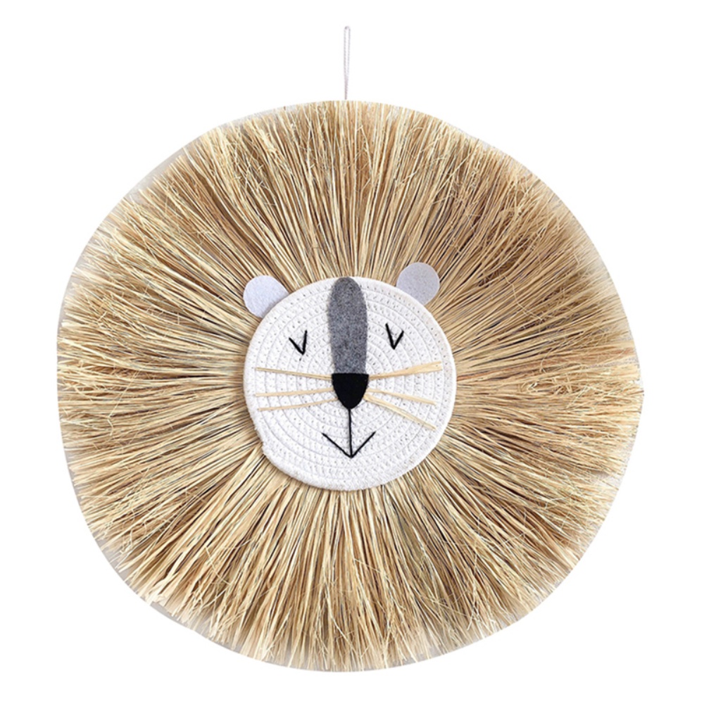 Vintage Hanging Pottery Animal Head Pendant Handwoven Straw Cartoon ...