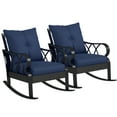 Outsunny 2 Piece Outdoor Wicker Rocking Chairs with Cushions, Blue ...