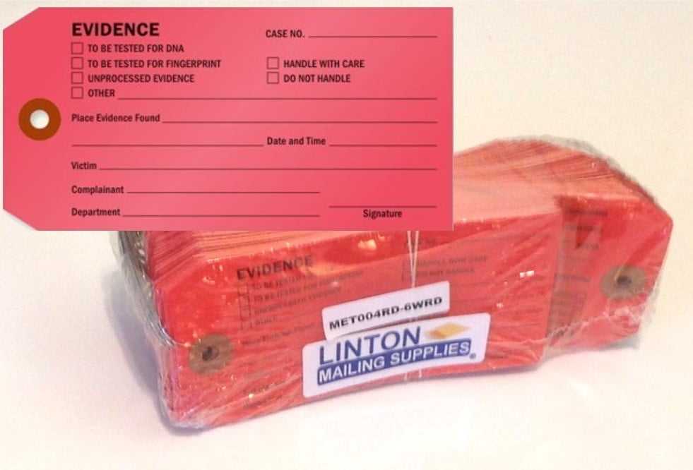 "EVIDENCE" Identification Tag, 5.25" x 2.625" Durable Red Cardstock ...