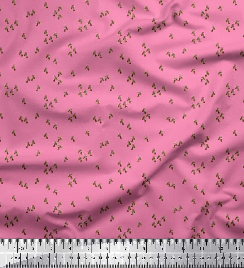 Soimoi Pink Satin Silk Fabric Giraffe Face Animal Print Fabric by The ...