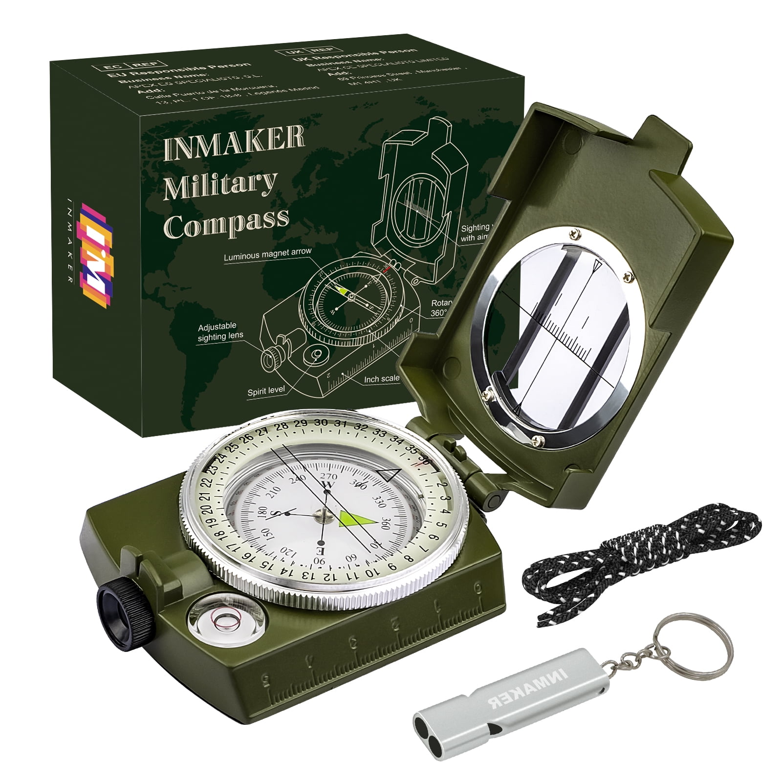 INMAKER Compass, Compass Hiking with Survival Whistle, Luminous Compass ...