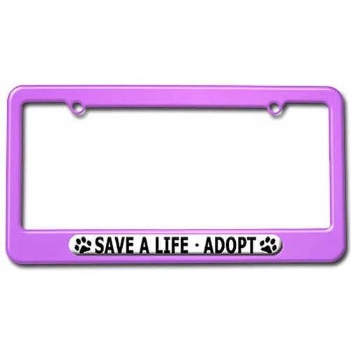 Save A Life Adopt, Pet Cat Dog License Plate Tag Frame, Multiple Colors ...