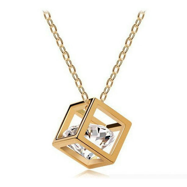 Designer Inspired Gold 3D Cube Necklace - Walmart.com