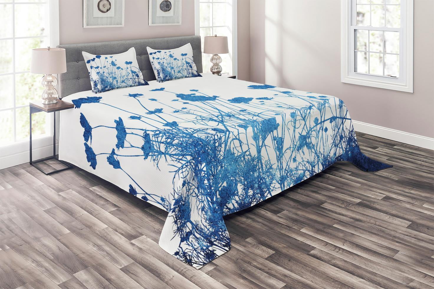 Abstract Coverlet Set Queen Size, Silhouette of Summer Wildflowers ...