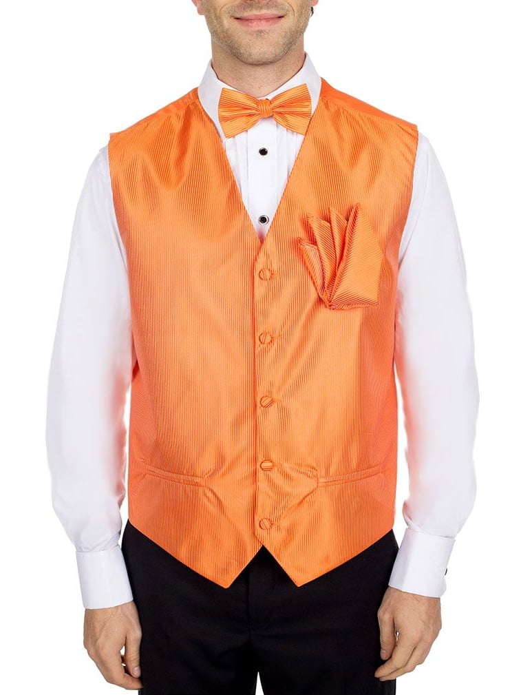 Men's Solid Fomal Vest, Bow Tie, & Hanky Orange for Tuxedo and Suit ...