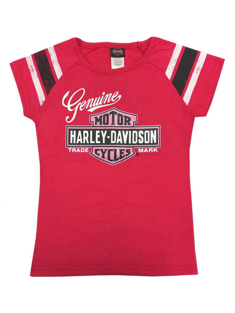 Harley-Davidson Little Girls' Glitter Genuine Legend Short Sleeve Tee, Pink (5), Harley Davidson ...