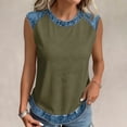 Lumtrix Print Faux Denim Trim Tank Top For Women Patchwork Sleeveless ...