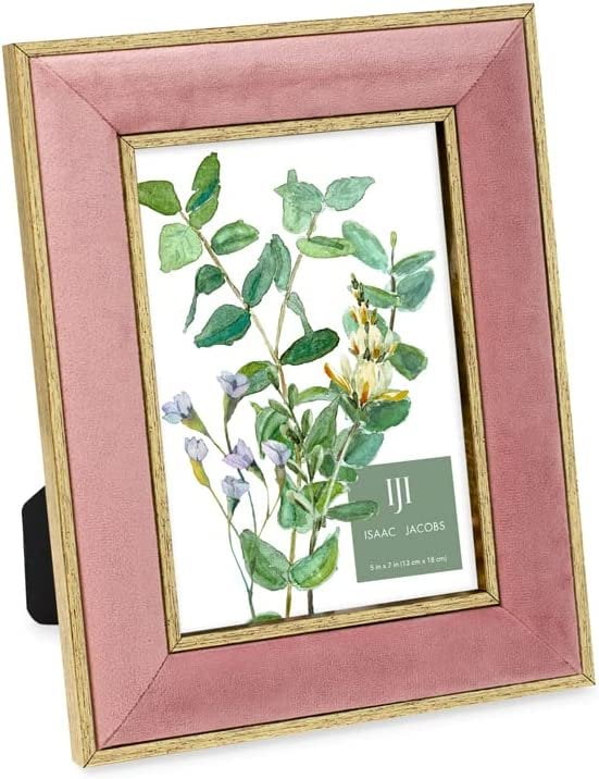 Isaac Jacobs 5x7 Pink Velvet Picture Frame with Metallic Gold Double ...