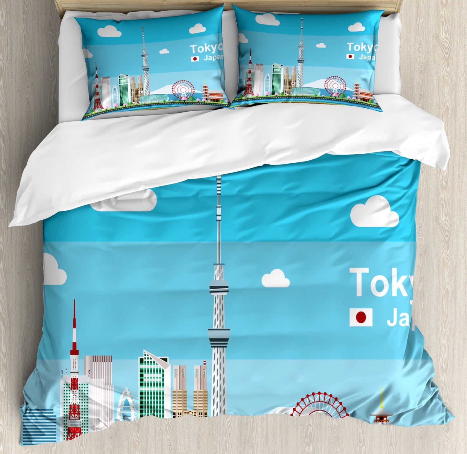 Tokyo Duvet Cover Set Queen Size, Cartoon Style Japan Sightseeing ...