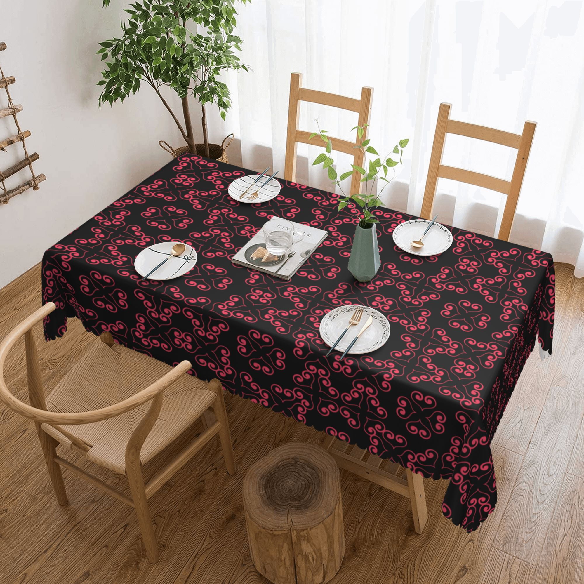 XMXY Table Cloth Rectangle Table, Pink Floral Hearts Dining Table Cover ...