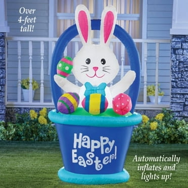 5' Air Blown Inflatable Easter Chick Holding "Happy Easter" Banner Yard ...