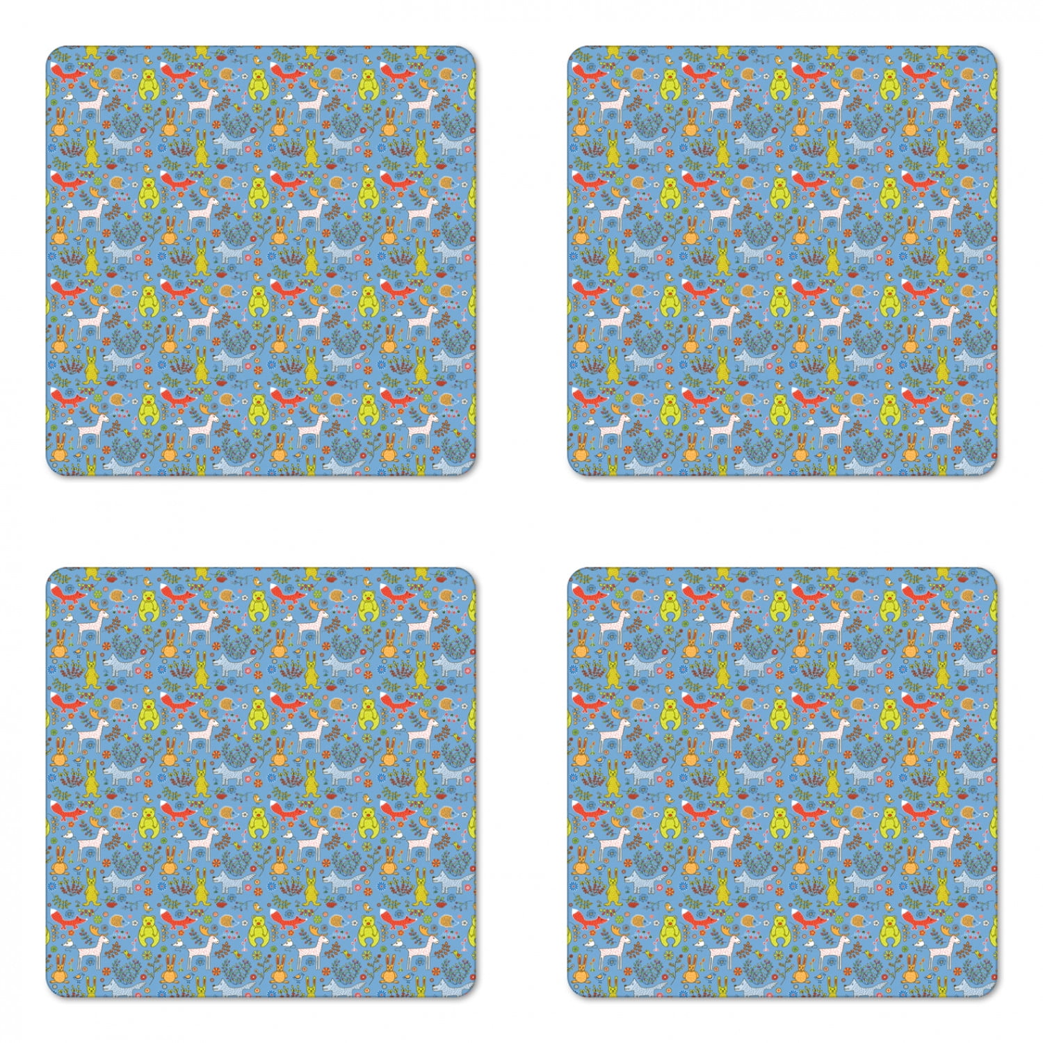 Hedgehog Coaster Set of 4, Spring Forest Fauna Deer Fox Birds Bear ...