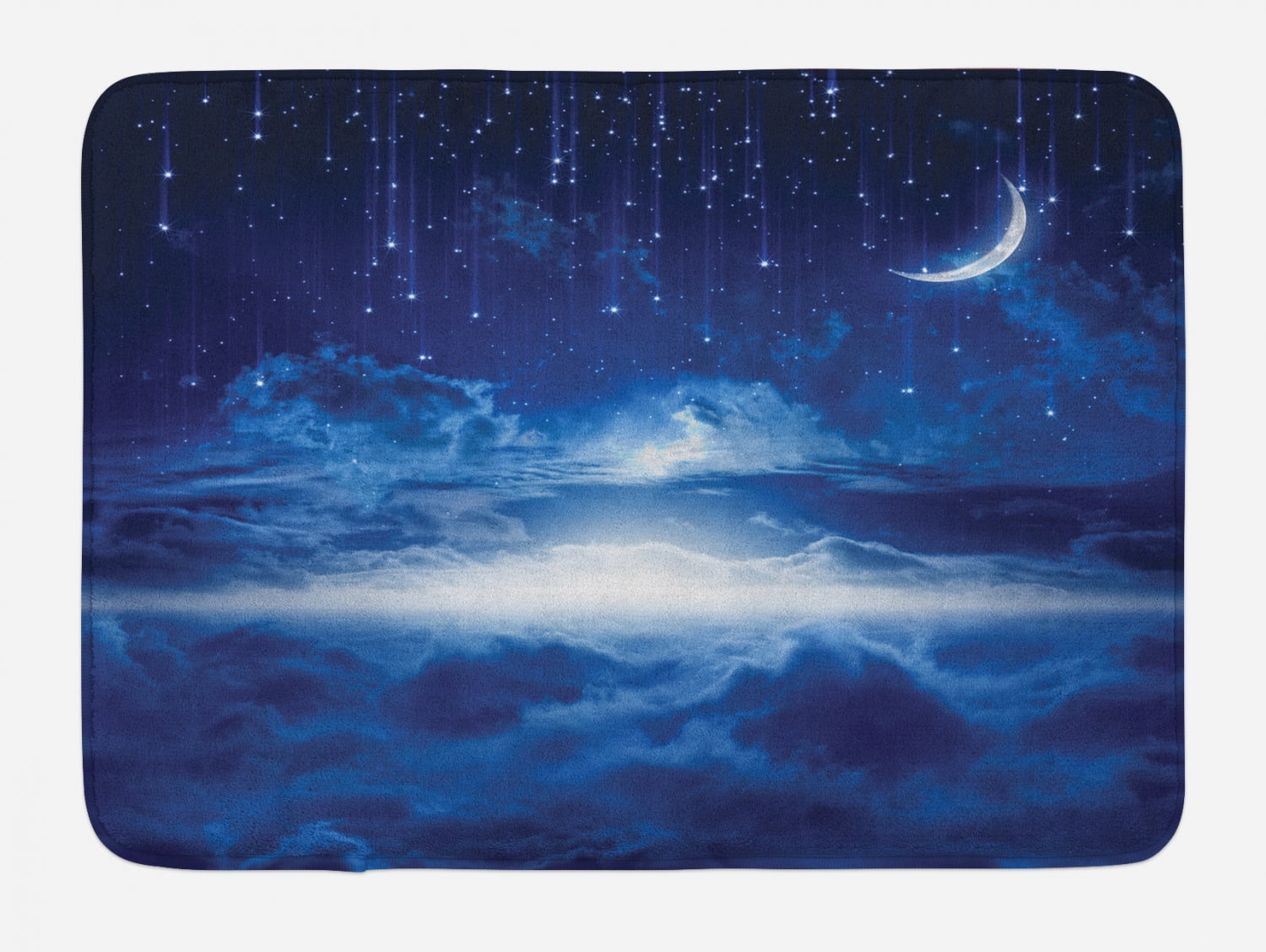 Fantasy Bath Mat, Night Sky with Moon Falling Stars Clouds Horizon ...
