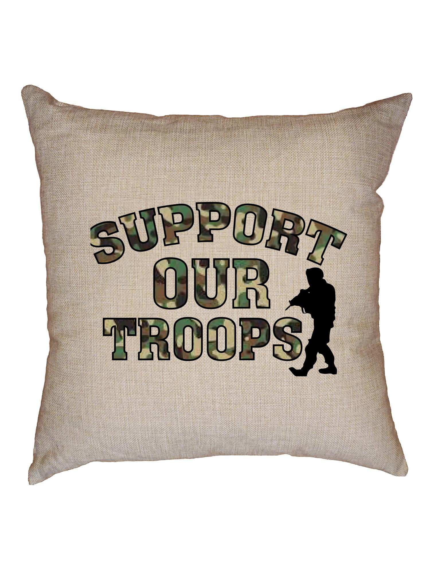 Support Our Troops - Camo Lettering Soldier Decorative Linen Throw ...