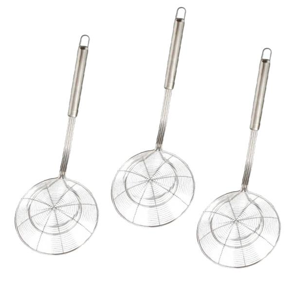 3x Stainless Steel Skimmer Chinese Indian Strainer Ladle Frying Chicken ...