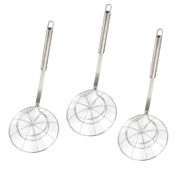 3x Stainless Steel Chinese Indian Strainer Ladle Frying Chicken 20cm ...