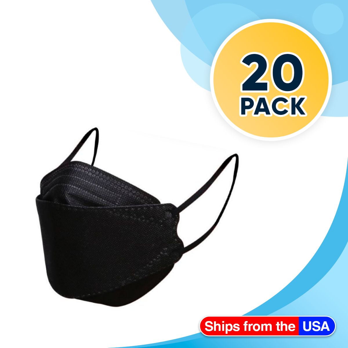 4Ply Black Disposable Face Mask - Scalloped Edges Foldable Masks - Pack ...