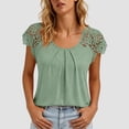 Dagugfen Womens Tops Crew Neck Short Sleeve Ruffle Lace Patch Work ...
