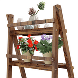 3-Tier Folding Wooden Ladder Shelving Flower and Plant Display Stand ...