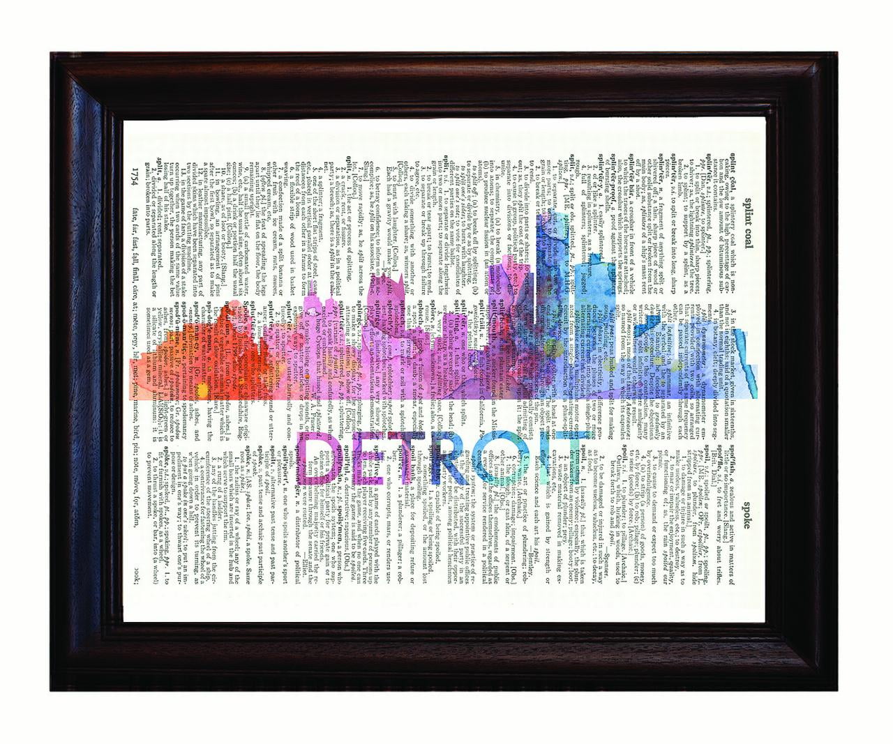 Detroit Love Your City Watercolor Skyline Dictionary Art Print Printed ...