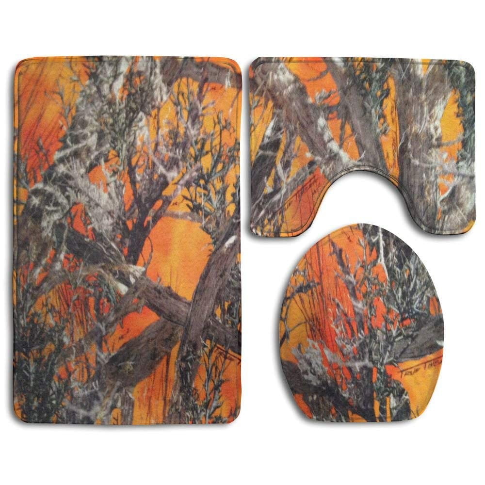 GOHAO Realtree Camo Orange Flannel Bath Rugs, 3' x 2' (3 Pieces ...