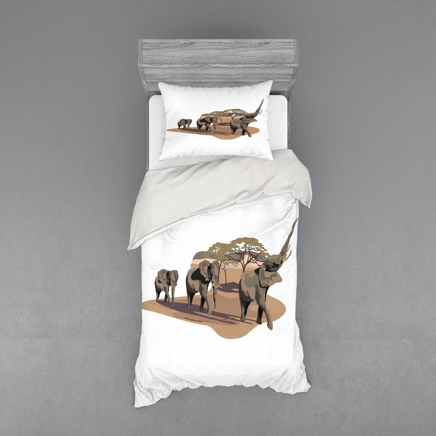 Elephant Duvet Cover Set, Elephants on Savannah Graphic Image Animals ...