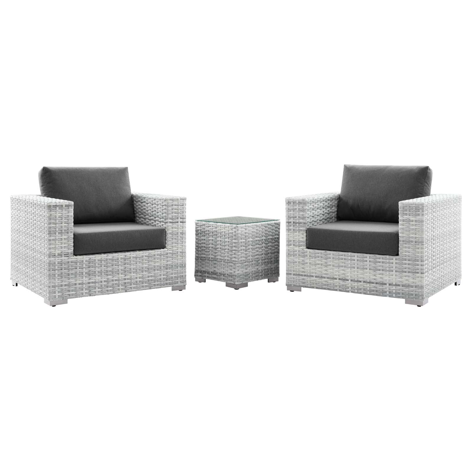 Side Lounge Chair Table Set, Rattan, Wicker, Grey Gray, Modern ...