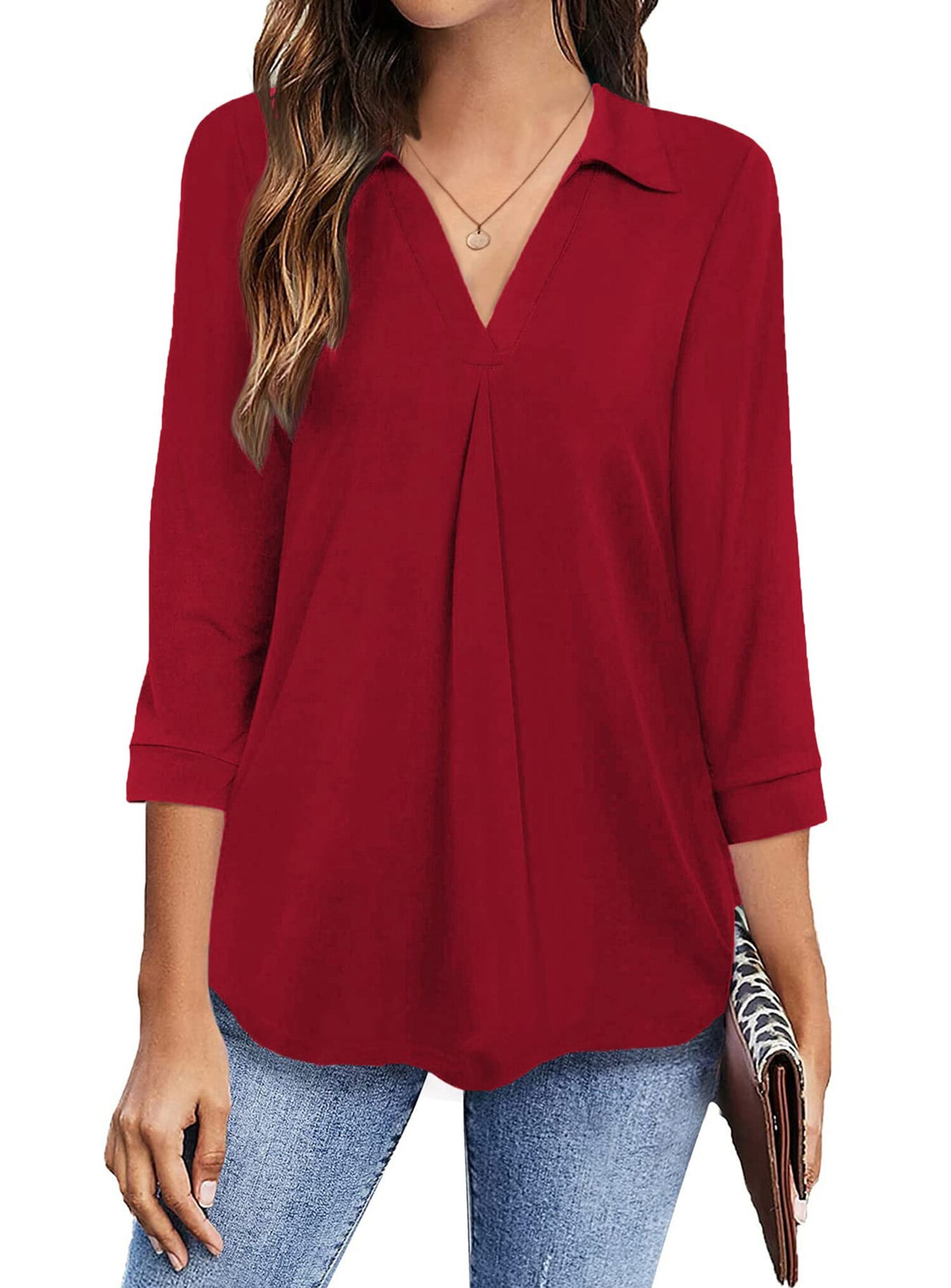 Fantaslook Womens Blouses Collared V Neck 34 Sleeve Shirts Business Casual Tops Work Blouse