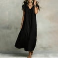 Black Womens Crew Neck Casual Dresses for Women Cap Plain Midi Fall ...