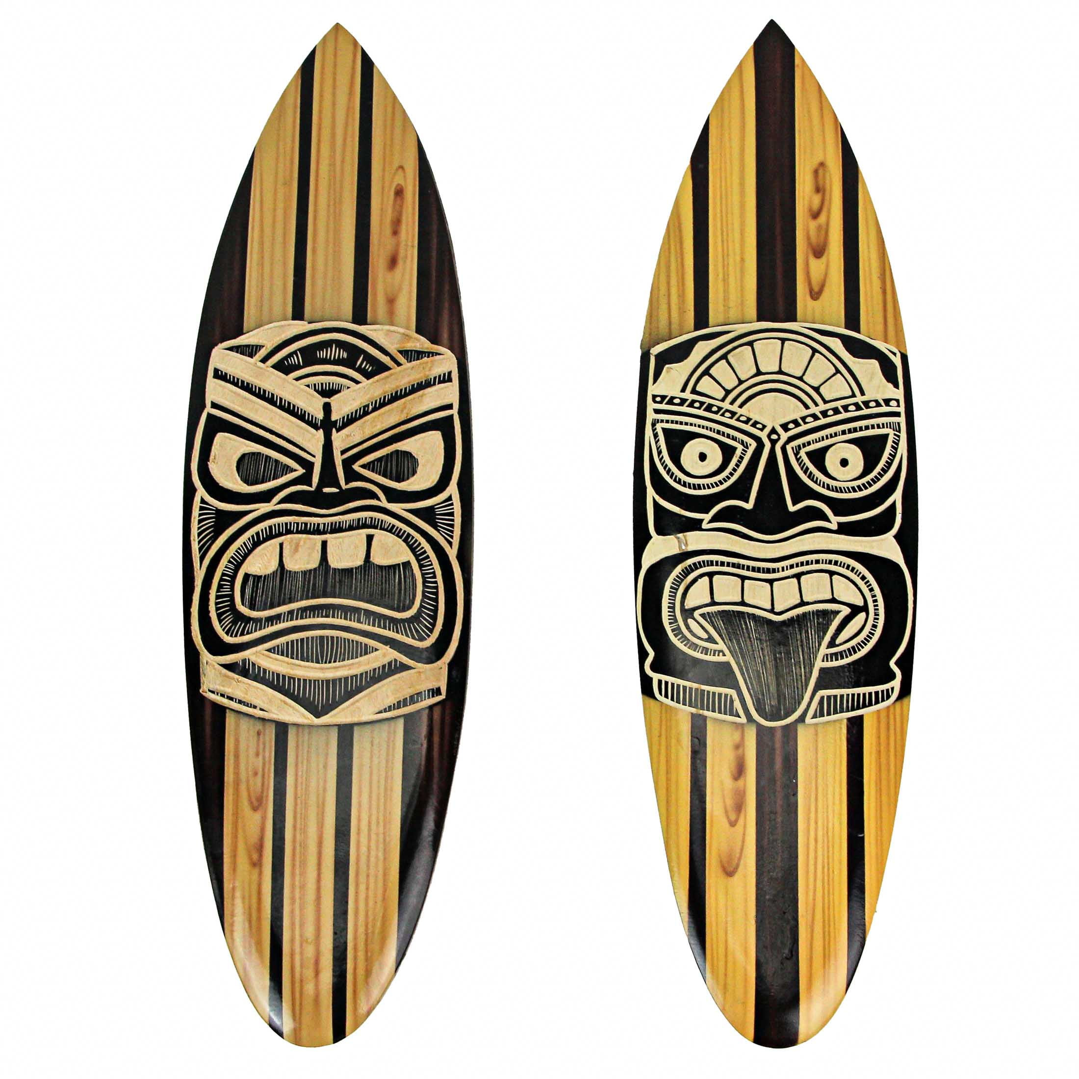 Zeckos Hand Crafted Wood Tiki Surfboard Wall Hanging Set of 2 - Walmart.com