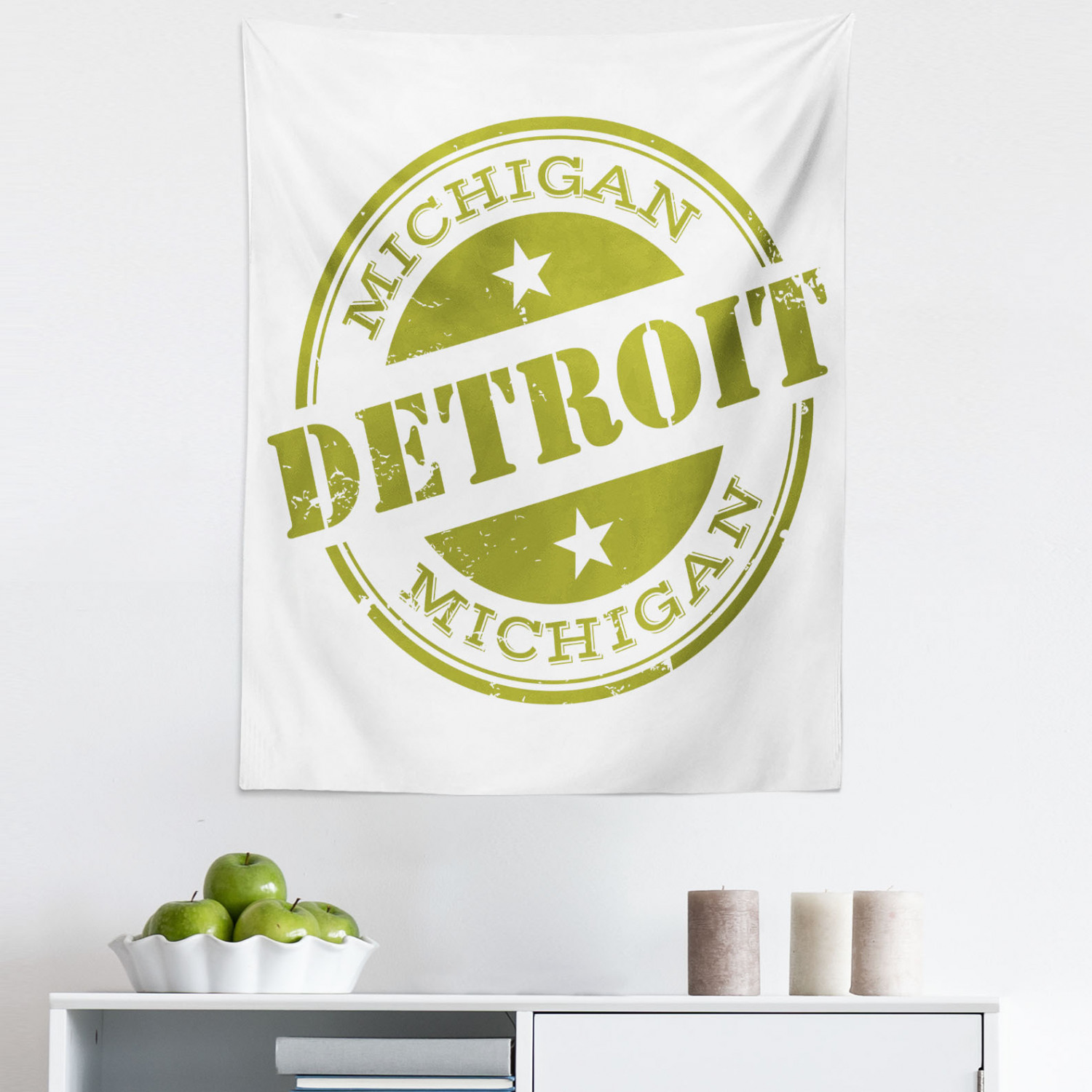 Detroit Tapestry, Aged Grunge Detroit Michigan Stamp Retro Design with ...