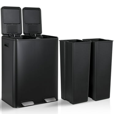 LAZY BUDDY 60 Liter / 16 Gallon Dual Trash Can, Rectangular Recycling Step Garbage Can for ...