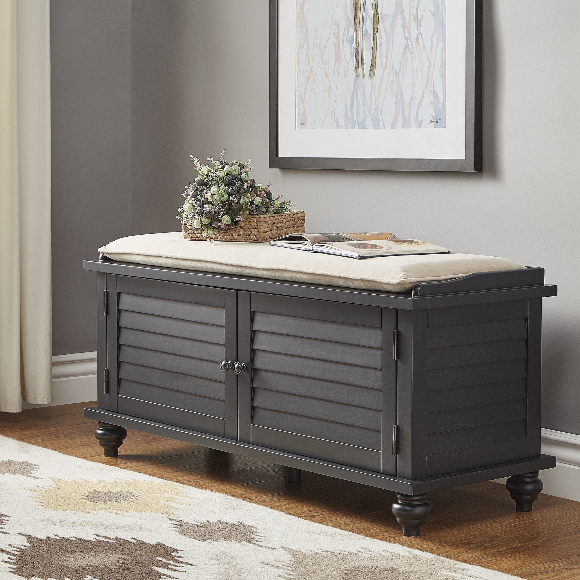 Weston Home Georgia Entryway Storage Bench with Cushion, Vulcan Black ...