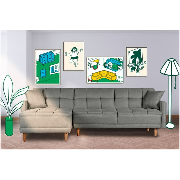 Sofá Cama Modular Makora de Lino Gris Claro Reversible | Bodega Aurrera en línea