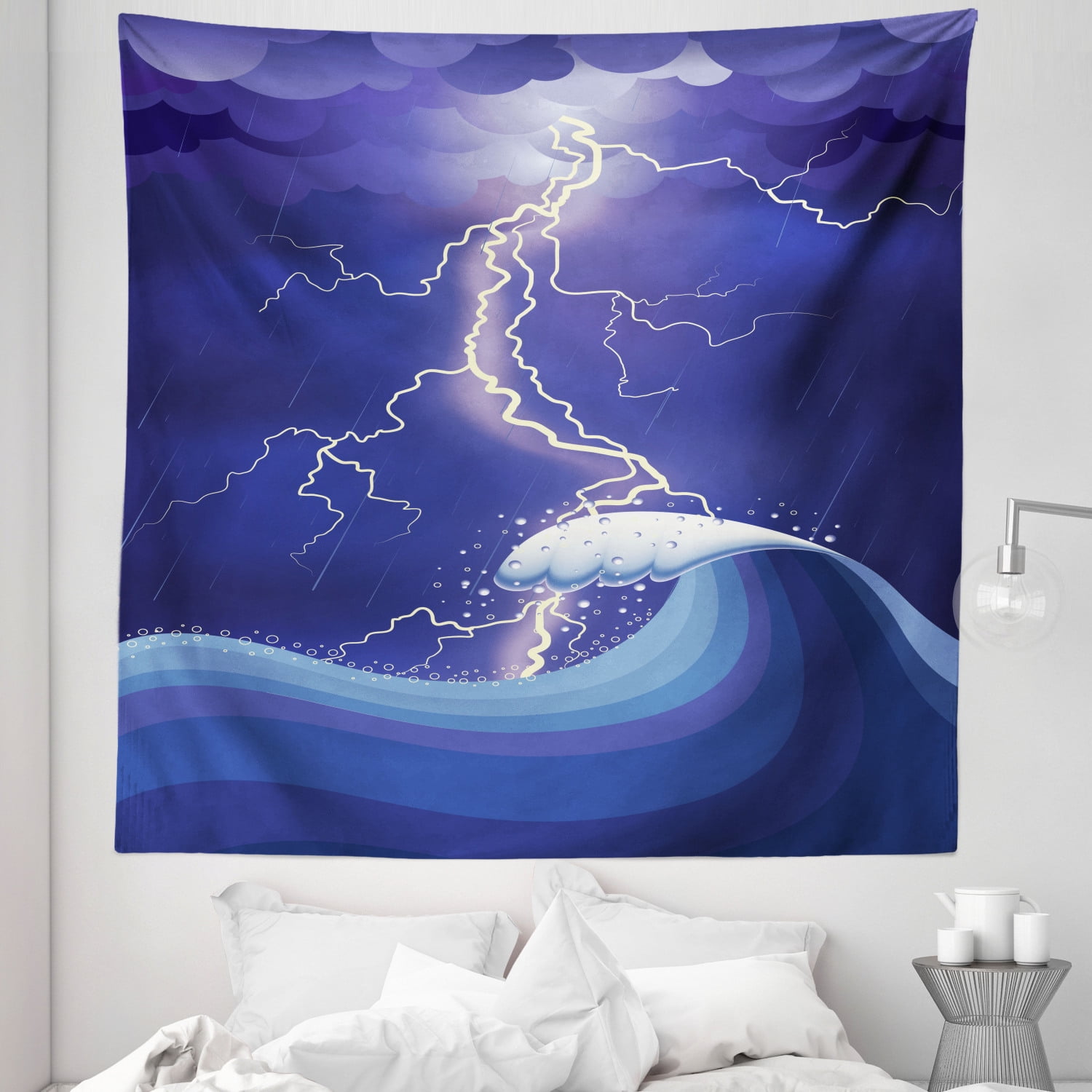 Purple Tapestry, Heavy Storm in the Ocean Dark Thunder Scenery Cartoon ...
