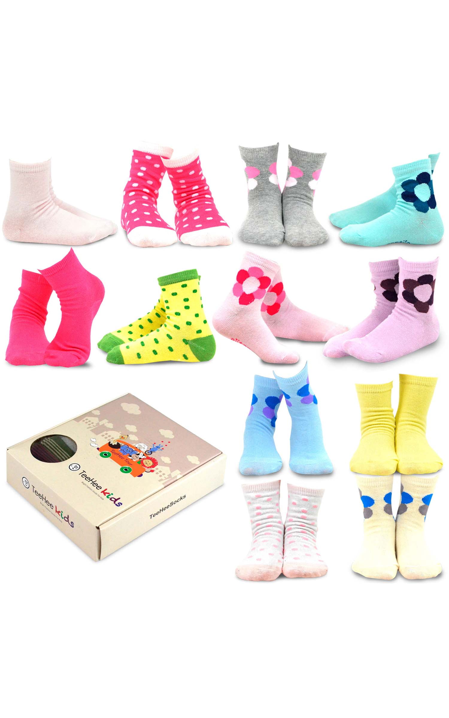 TeeHee Socks - TeeHee Kids Girls Cotton Basic Crew Socks 12 Pair Pack ...