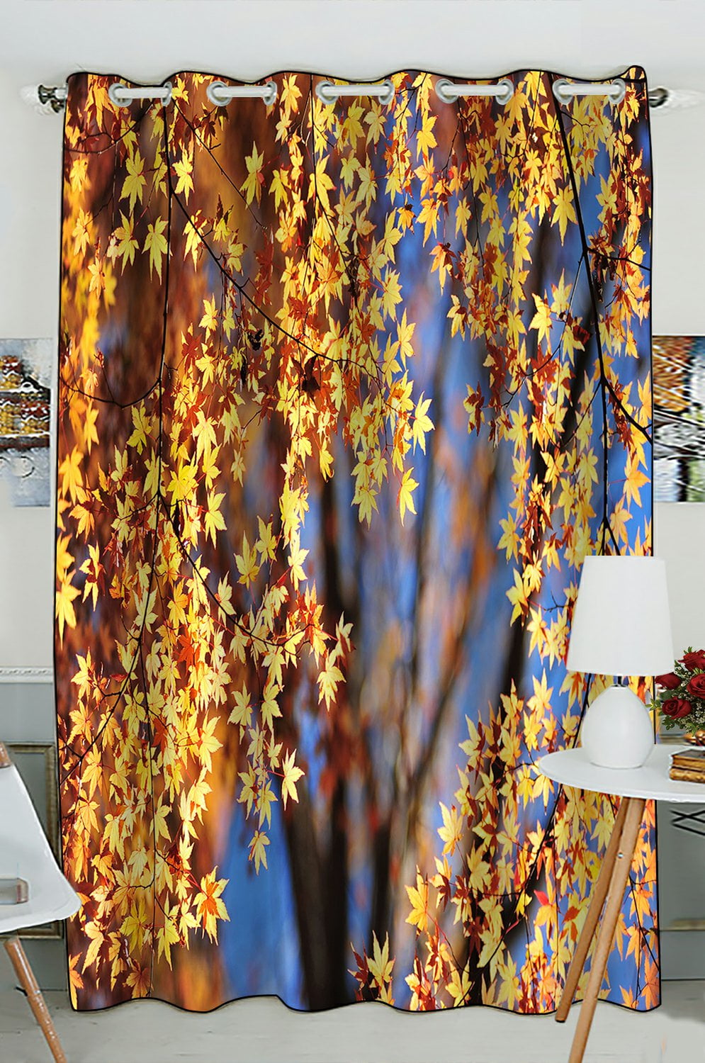 PHFZK Landscape Window Curtain, Autumn Maple Leaves Window Curtain ...