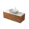 MMGW 48-Inch Brown Oak Floating Vanity with Twill Doors, Marble Pattern ...
