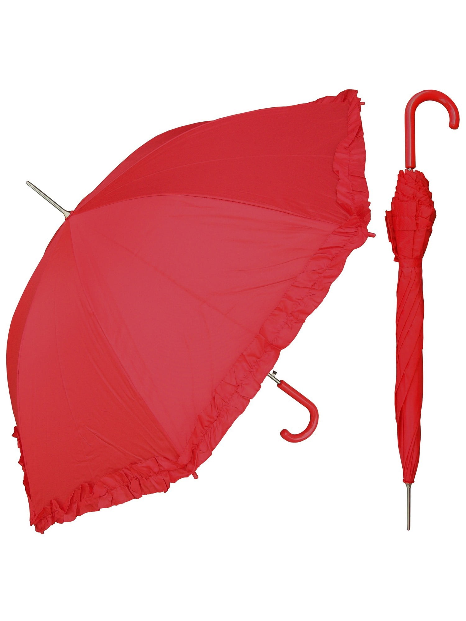 Rainstoppers Women Red Ruffle Canopy Parasol Auto-Open 48" Umbrella ...