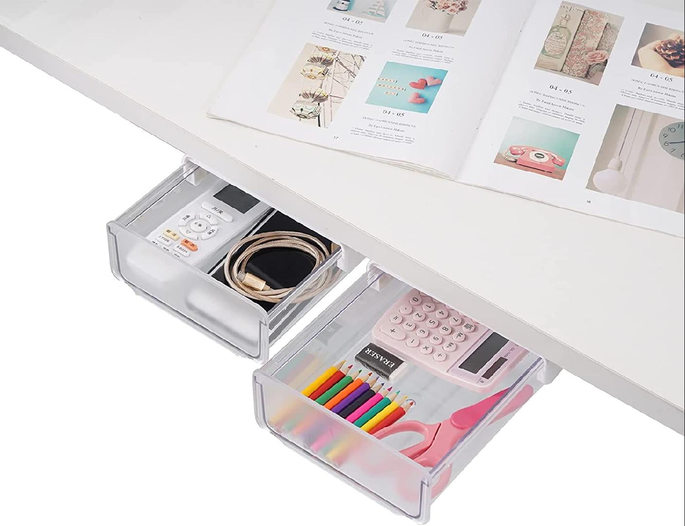 Under Desk Drawer Storage, Hidden Self-Adhesive Drawer Pencil Tray Desk ...