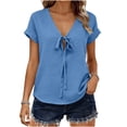 DeHolifer Womens Summer Tops Lace Up V Neck Lightweight Basic Cute ...