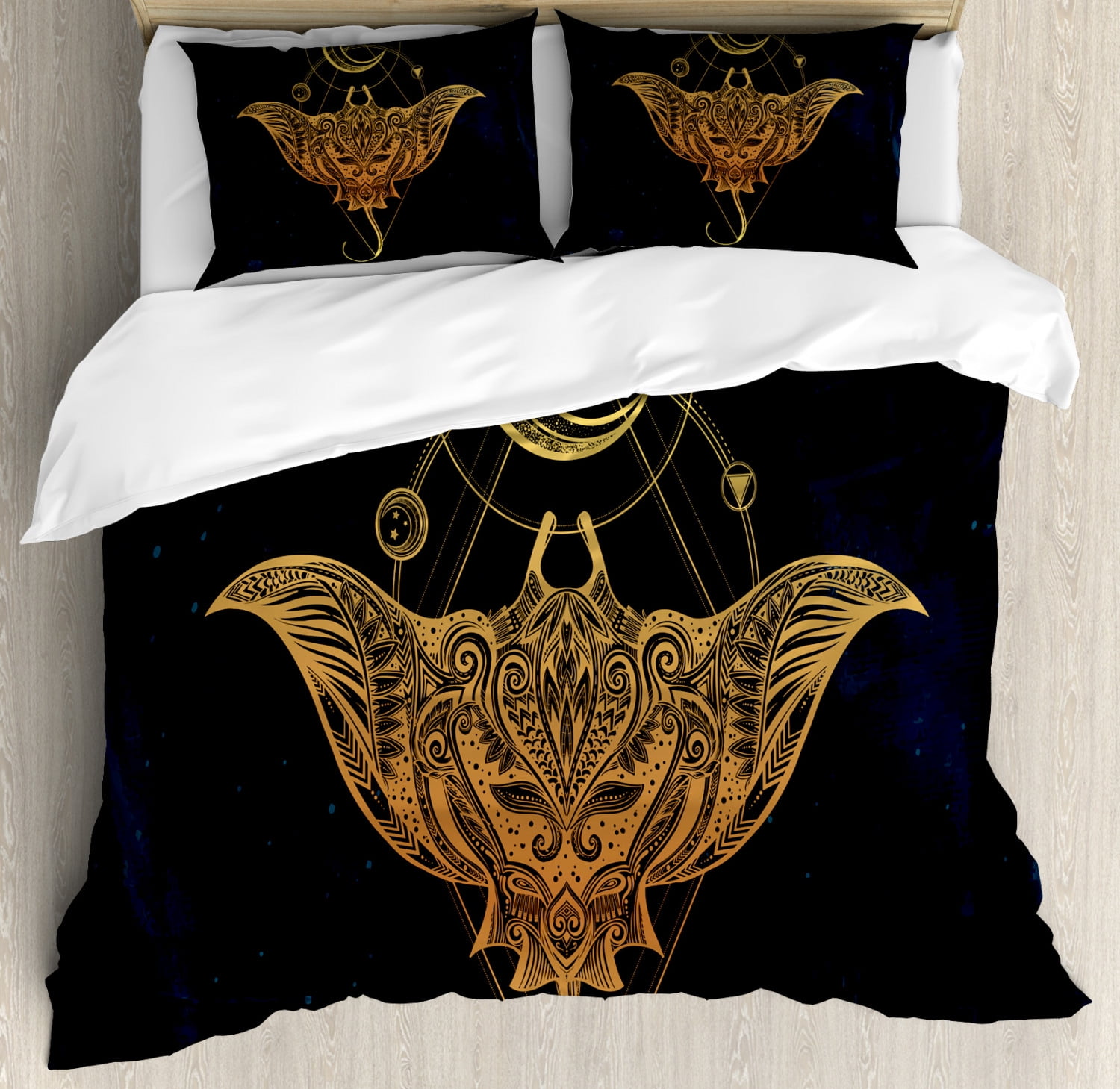 Stingray Duvet Cover Set, Sea Ocean Animal Creature with Detailed Art ...