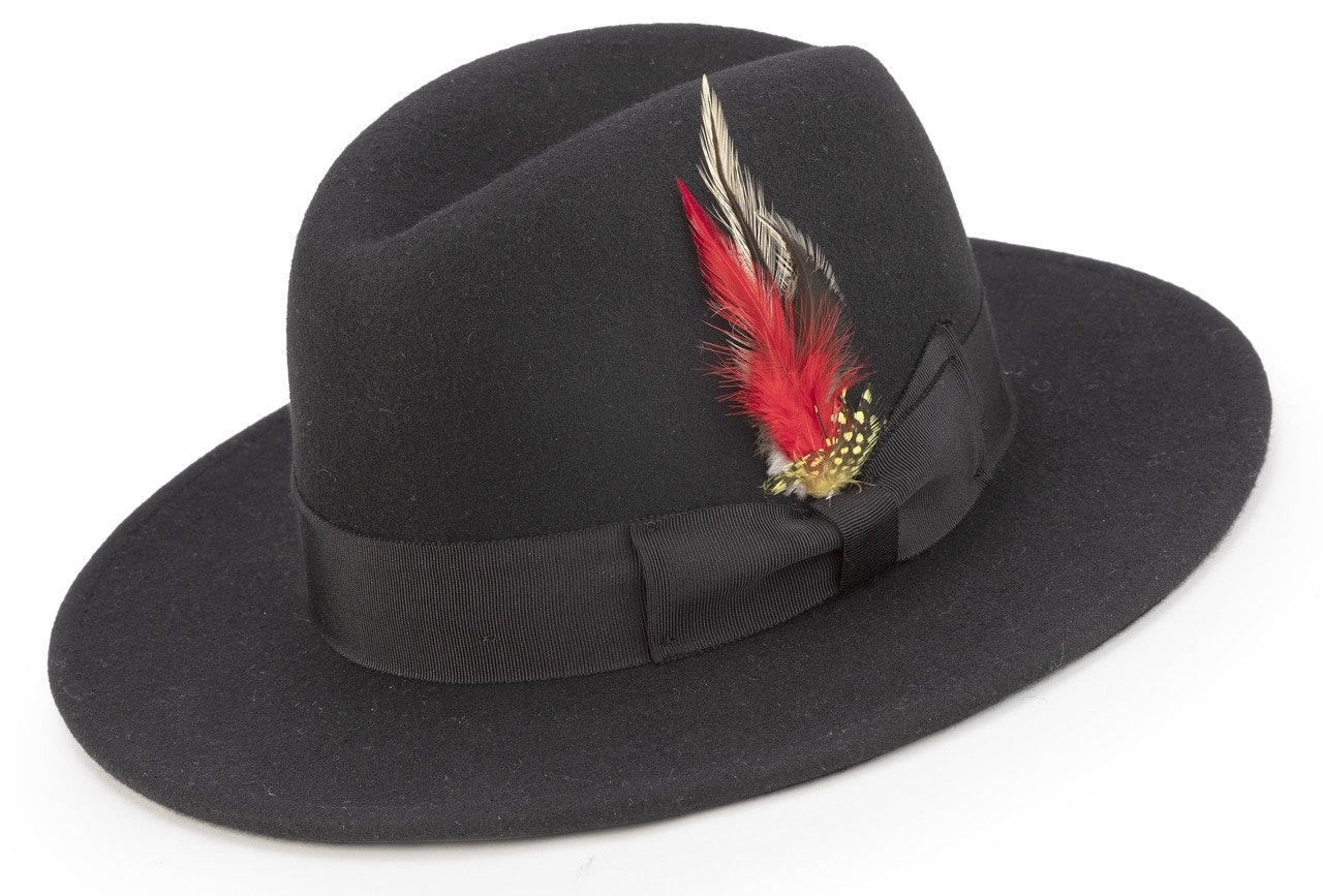 Montique Men's Black Center Crease Wide Flat Brim 2 7/8 Wool Felt Hat ...